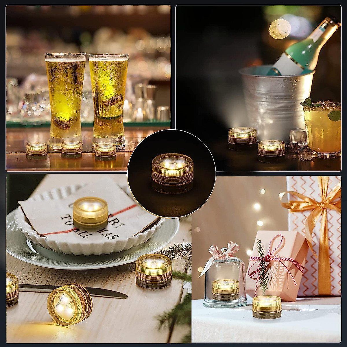 Mata Leon Mini Waterproof Battery LED TeaLight 20pcs 1.2" Battery Powered LED Puck Accent Light for Party Events Wedding Hallowen Pumpkin Light Pond Hot Tub Fountain Decor(Warm White)