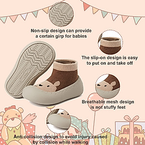 Baby Sock Shoes Toddler Cartoon Soft Rubber Sole Non Slip Indoor Floor Slipper for Infant Boys Girls First Walking Trainers Shoe Brown Bear 22