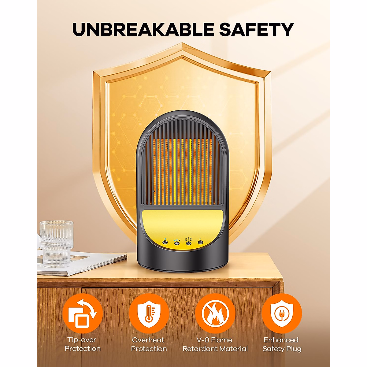 Space Heater, 1500W Small Portable Electric Heaters for Indoor Use, PTC Ceramic Heater for Office with Thermostat, 50°Oscillation, 8H Timer, 3 Modes, Quiet Safe Room Heater for Office Room Desk