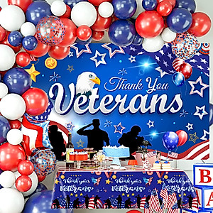 tineit 3 Pieces Veterans Day Decorations Tablecloth,Thank You Veterans Tablecover American Flag Patriotic Soldier Veterans Day Table Decorations, Happy Veterans Day TableCover 54 x 108 Inch