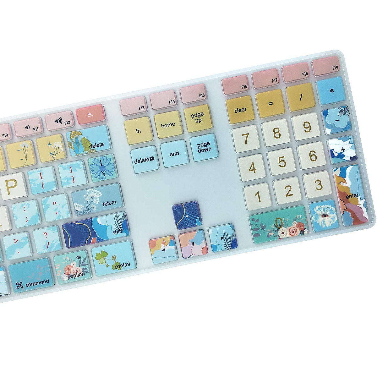 Silicone Keyboard Cover Skin for Apple iMac Keyboard with Numeric Keypad Wired USB MB110LL/B(Model: A1243), Cute Print, US Layout, Litter Flowers