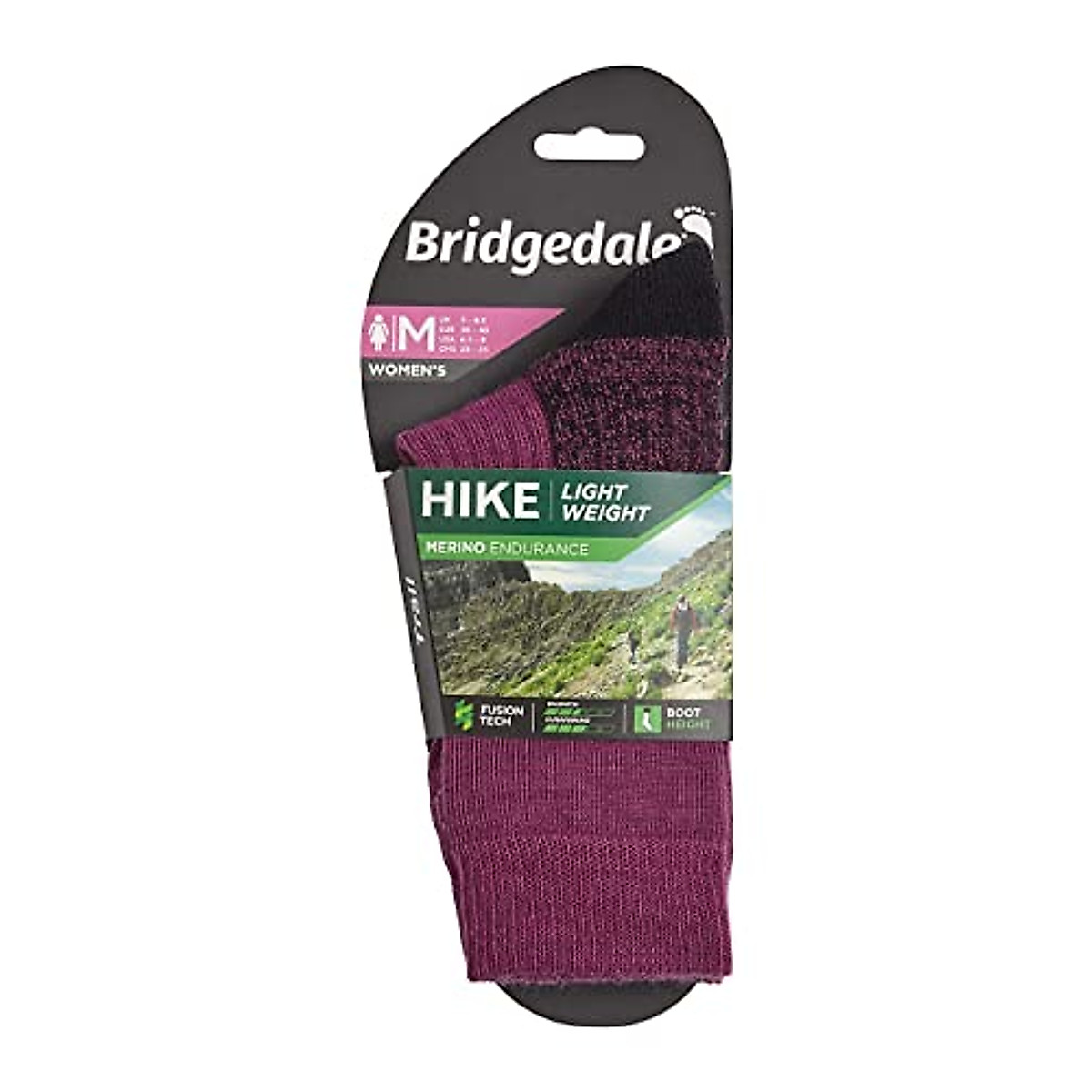 Bridgedale Women's Lightweight Boot Height - Merino Endurance Socks, Berry, Large