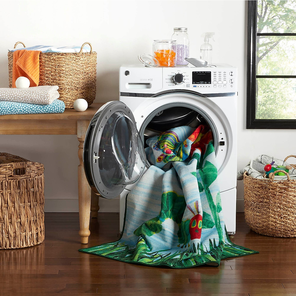 Eric Carle Home Dynamix The Very Hungry Caterpillar Elementary Sun Scene Kids Machine Washable Area Rug, Blue/Green, 35"x51"