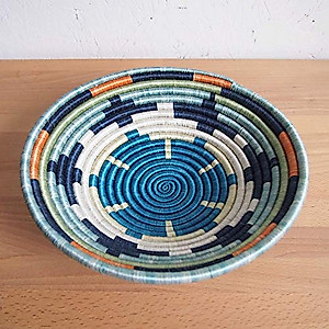 African Basket- Mwangaza/Rwanda Basket/Woven Bowl/Sisal & Sweetgrass Basket/Blues, Orange, Green, Yellow, White
