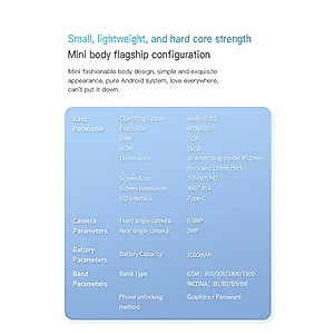 XS15 Mini Smartphone for Kid Unlocked 3G Tiny Smartphone Android 8.1 3inches Display 2GB RAM 16GB ROM WiFi Bluetooth Backup Small Cellphone Gift for Student (Black)