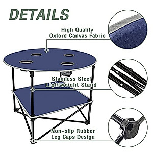 LESES Portable Picnic Table with Shelf Beach Table Outdoor Folding Camping Tables That Fold Up Lightweight with Cup Holders with Storage Bag