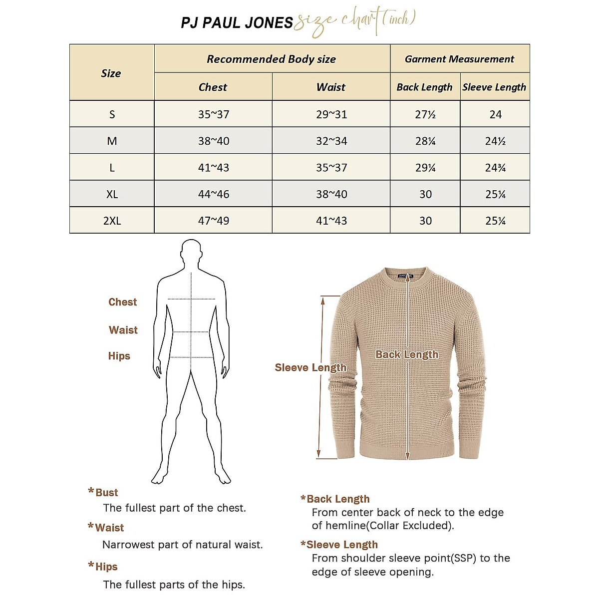 PJ PAUL JONES Crew Neck Sweater for Men Cable Knit Waffle Pullover Thermal Sweaters Grey XXL