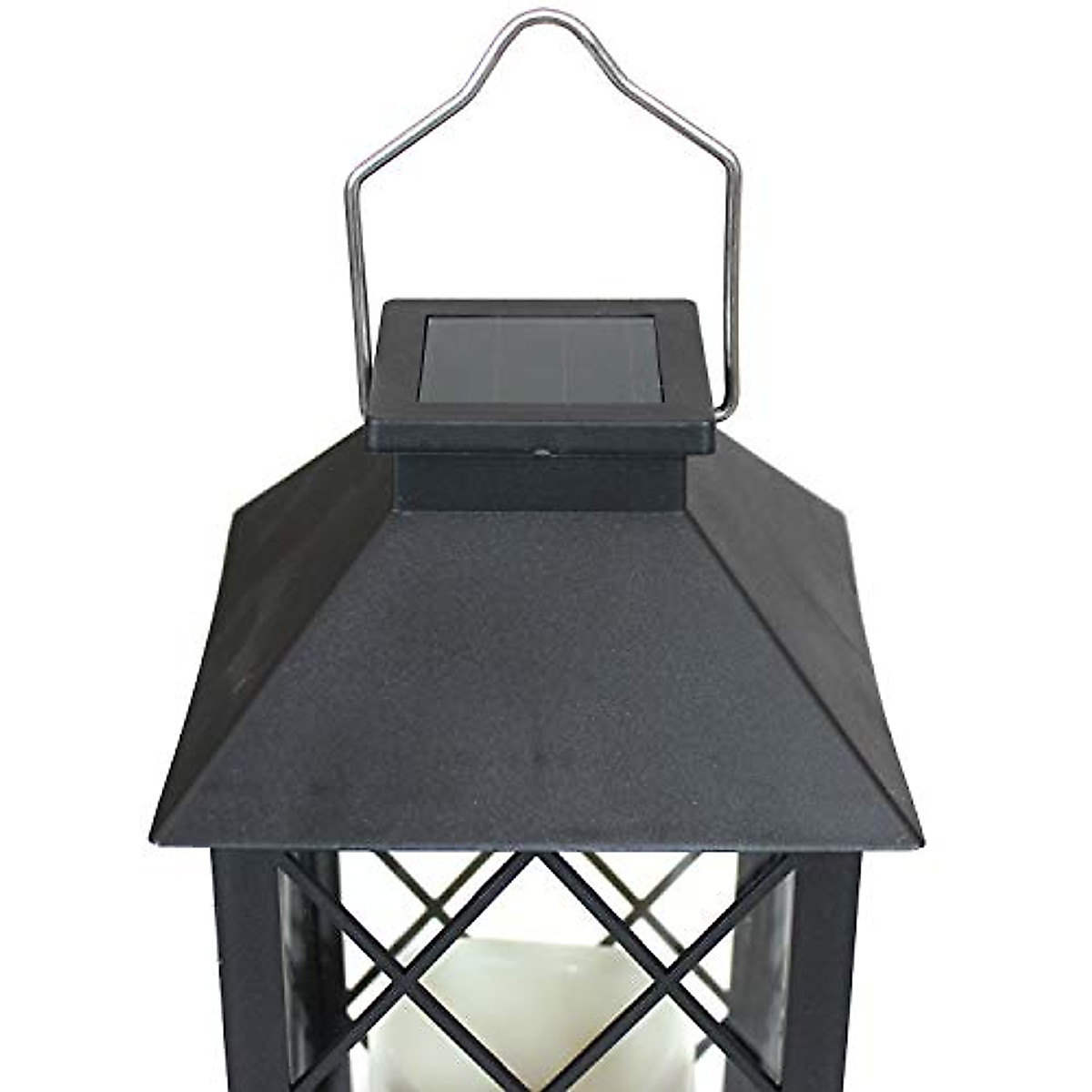 Sunnydaze Concord Outdoor Solar LED Decorative Candle Lantern - Rustic Farmhouse Decor for Patio, Porch, Deck and Garden - Tabletop and Hanging Outside Light - Set of 2 - 11-Inch - Black