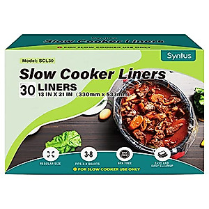 Syntus Slow Cooker Liners, Cooking Bags Large Size Crock Pot Liners Disposable Pot Liners Plastic Bags, Fit 3QT to 8QT for Slow Cooker Crockpot Cooking Trays, 13"x 21" 1 Pack (30 Liners)