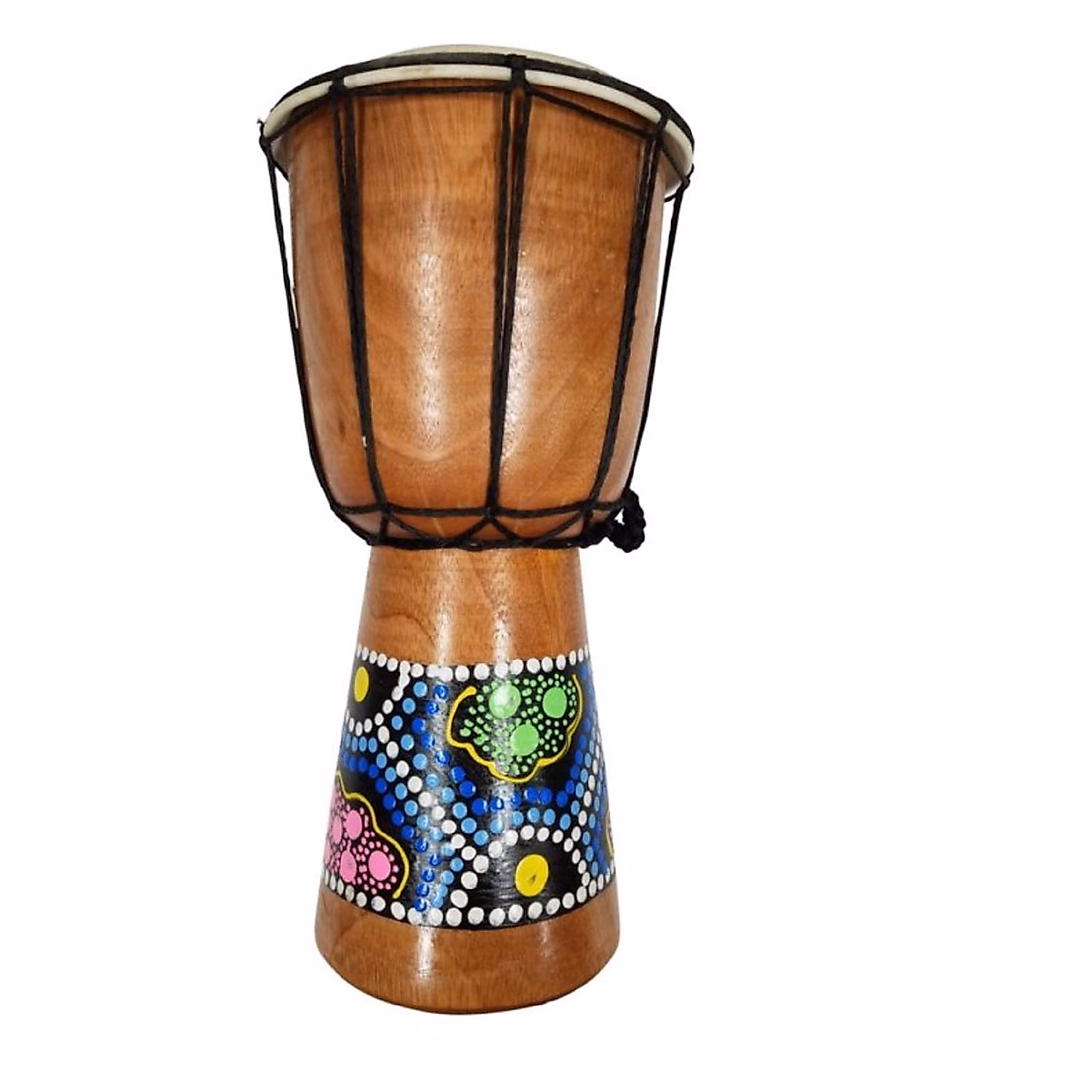 DJEMBE DRUM BONGO HAND CARVED AFRICAN ABORIGINAL DOT ART DESIGN by Bethlehem Gifts TM (12 inches)
