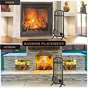 Gtongoko Fireplace Tools Set 5 Pcs 30 Inch Black Wrought Iron Large Fire Place Tool Set for Outdoor/Indoor Include Poker, Shovel, Brush, Tong and Stand, Fireplace Kit Accessories Set
