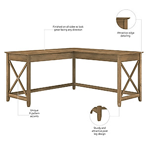 Bush Furniture Key West 60W Modern Farmhouse L Shaped Desk in Reclaimed Pine | 60-Inch Corner Table for Home Office