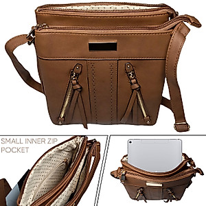 Multi-Pocket Crossbody Bags for Women, Lightweight Purses and Handbags, Vegan Leather Purses for Women with Tassel (Brown)