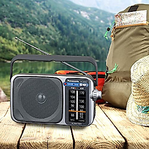 Panasonic Portable Radio AM/FM Battery Powered Electric with LED Tuning Indicator | 5 Core Radio, Best Sound and Reception, Small Size, Plug Option | Includes 4 AA Batteries and Cleaning Cloth