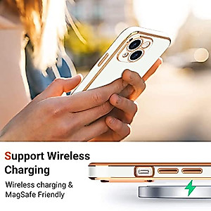 Teageo for iPhone 14 Plus Case for Women Girl Cute Love Heart Luxury Plating Soft Bling Back Cover Raised Full Camera Protection Bumper Silicone Shockproof Phone Case for iPhone 14 Plus, White