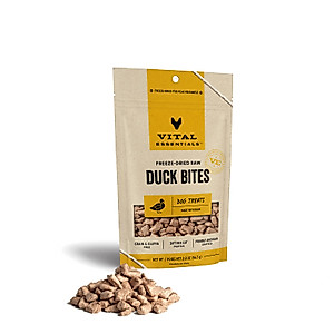 Vital Essentials Freeze Dried Raw Whole Animal Dog Treats, Duck Bites, 2 oz