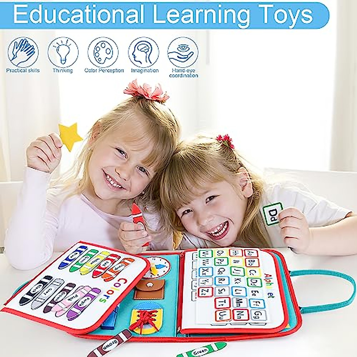 FASTSPOK Busy Board for 1 2 3 4 Year Old, Toddler Travel Toys for Car Plane, Montessori Sensory Toys for Toddlers 1-3, Educational Learning Activities Board for Fine Motor Skills, Gift for Boys Girls