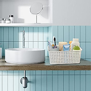 Joyeen 6 Pack Woven Basket, Plastic Small Storage Basket, White