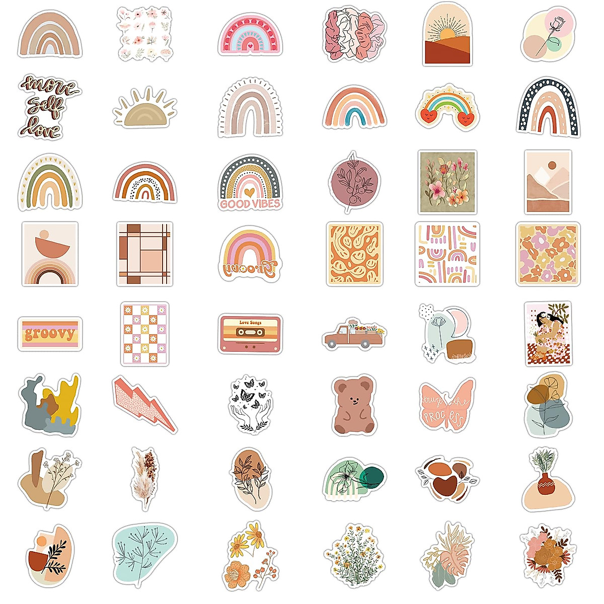 Diuyose 200Pcs Boho Stickers, Aesthetic Stickers for Water Bottles, Vinyl Waterproof Scrapbook, Laptop, Phone, Decorative Gifts Kids, Teens, Adults Yellow we-89