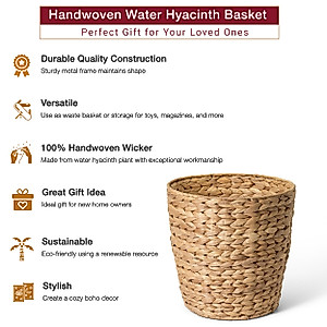 SNOWECRAFT 2-Pack Woven Waste Basket for Bathroom, Bedroom, or Living Room | Wicker Wastebasket Style Handwoven Basket Made from Water Hyacinth | Modern Boho Storage Basket