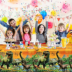 Tiamon Dinosaur Tablecloth Dinosaur Party Table Covers Dinosaur Plastic Tablecloth for Kids Adults Birthday Dinosaur Party Picnic Supplies 54 x 108 Inch (Yellow, 3 Pcs)