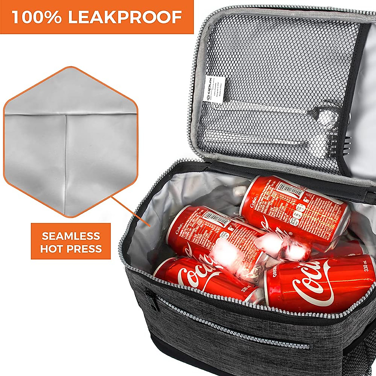 OPUX Insulated Lunch Box Men Women, Lunch Bag for Work School, Leakproof Soft Cooler Tote Adult, Large Lunch Pail Kids Boys Girls, Picnic Beach Food Bag with Shoulder Strap, Charcoal