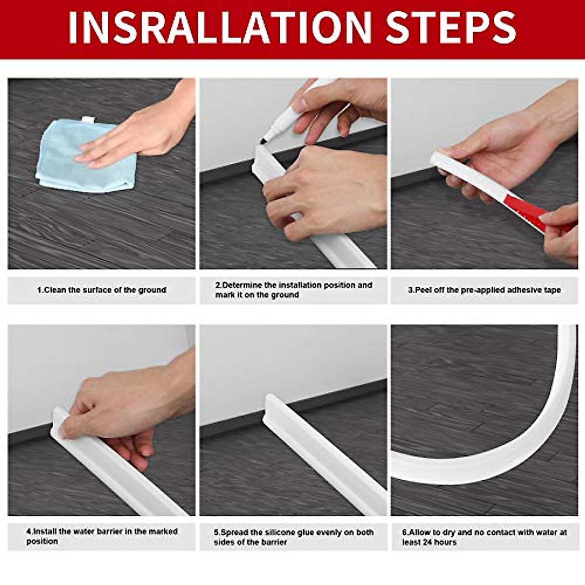 GenericBrands 59 Inch Collapsible Shower Water Dam Threshold, Bathroom Water Stopper Barrier Keeps Water Inside Dry and Wet Separation for Sink or Shower