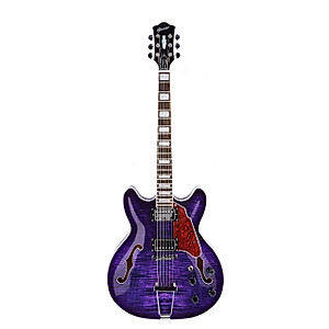 GROTE Jazz Electric Guitar Semi-Hollow Body Trapeze Tailpiece Bridge Guitar Gig Bag (Purple)