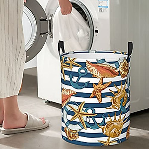 Laundry Basket,Summerwith Sea Shells Anchor,Large Canvas Fabric Lightweight Storage Basket/Toy Organizer/Dirty Clothes Collapsible Waterproof For College Dorms-Large