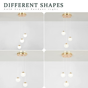 Gold Crystal Pendant Lights 5000k Daylight White,3-Light Mini Led Modern Brushed Brass Light Fixtures Ceiling Hanging, Glass Globes Pendant Lighting for Kitchen Island Bedroom Dining Room Foyer