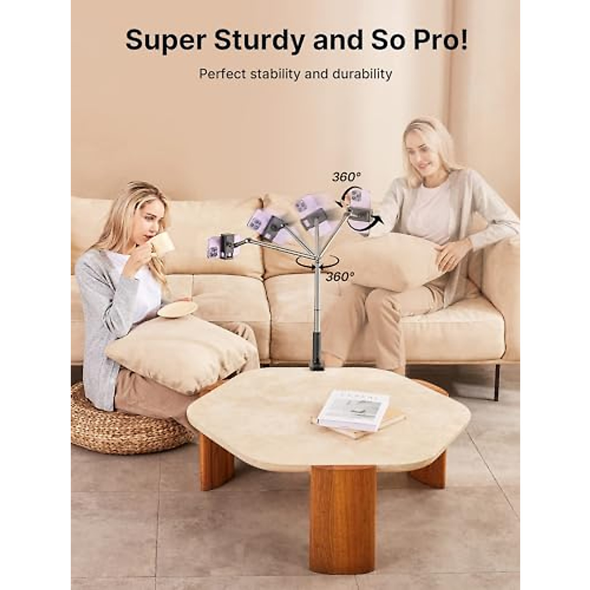 JSAUX Phone Holder for Desk and Bed Compatible with iPhone 15 14 13 12 Overhead Phone Mount Gooseneck Phone Stand Flexible 360 Lazy Long Arm Clamp Clip for Table Bedside [1-Pack, Black]