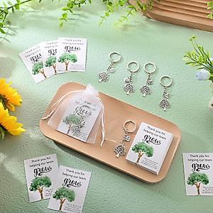 Landical 50 Sets Team Appreciation Gifts Tree Keychains Thank You Card Organza Bag Good Luck Keychain for Employee Coworker