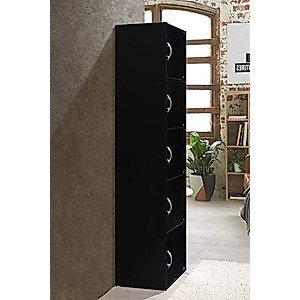 HODEDAH 5 Door Bookcase Cabinet, 5-Shelf, Black