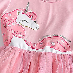 DXTON Toddler Summer Dresses Casual Short Sleeve Girl Tutu Party Dresses SH4570-3T Pink