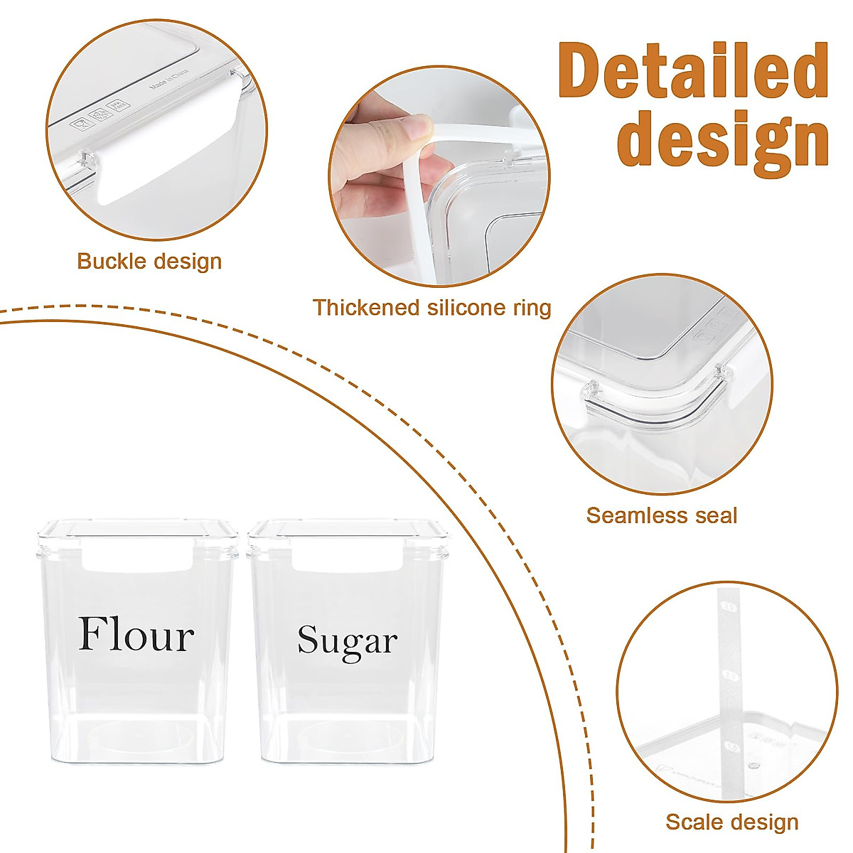 Yomjarl Set of 2 Large Food Storage Jars 4L - Airtight Containers with Lids, White with Free Spoon-Kitchen Canisters for Sugar,Flour,Coffee,Pantry Organization(2 PACK OF 4L)