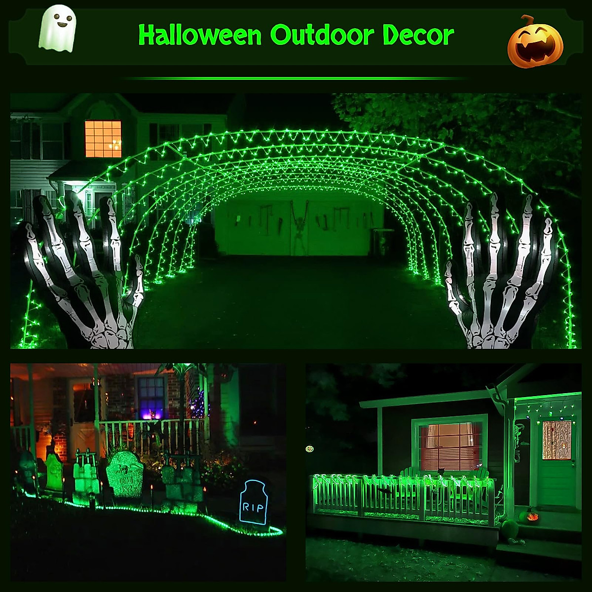 JMEXSUSS Green Halloween Solar Lights, 66 ft 200 LED Rope Lights Outdoor Waterproof, PVC Tube Green Christmas String Lights for Halloween Party Tree Fence Christmas
