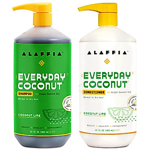 Alaffia EveryDay Coconut Shampoo and Conditioner - For Normal to Dry Hair, Cleanses, Hydrates and Moisturizes with Shea Butter & Ginger, Coconut Lime, 32 Fl Oz Each
