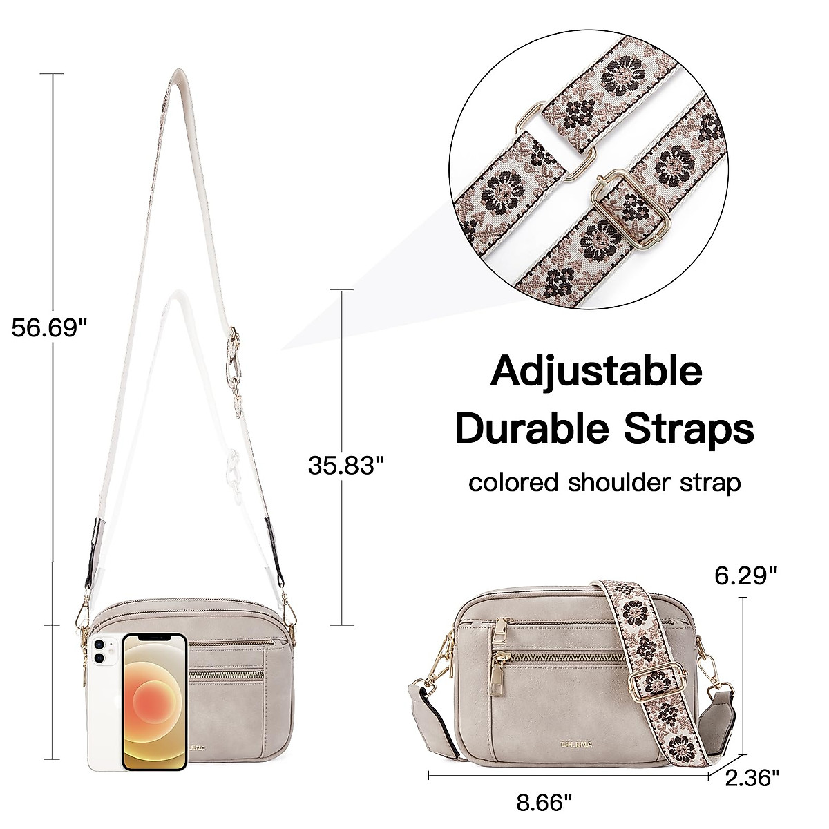 Telena Crossbody Purse for Women Small Crossbody Bags Trendy Vegan Leather with Adjustable Shoulder Strap Grey