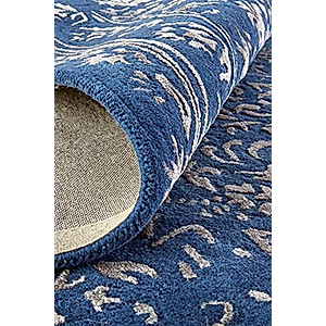 Feizy Bella High/Low Floral Wool Rug, Vallarta Blue/Silver Gray, 8ft x 10ft Area Rug