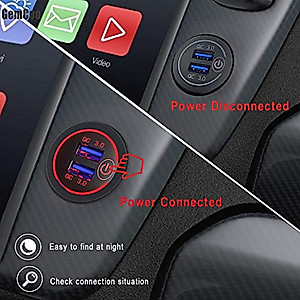 Quick Charge 3.0 Dual USB Car Charger Socket with Touch Switch 12V/24V 36W QC3.0 Dual USB Fast Charger Socket Power Outlet for Marine, Boat, Motorcycle, Truck, Golf Cart(Red)