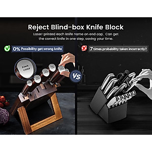 SYOKAMI Knife Set 7 Piece Japanese Style Kitchen Knife Set With Foldable Magnetic Acacia Wood Block Sharp High Carbon Stainless Steel Knives Set for Kitchen with Anti-slip Ergonomic Handle