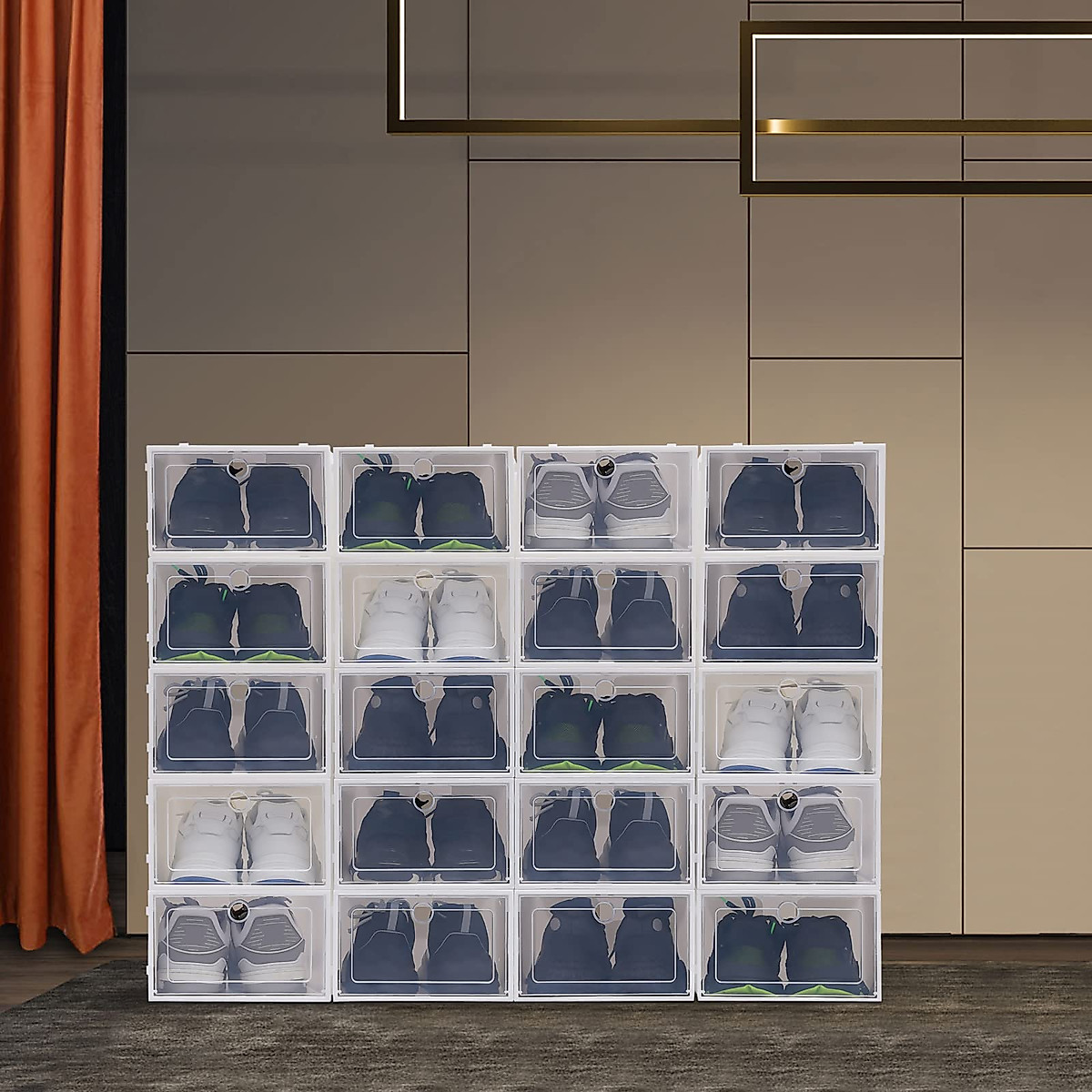 TTONSUE Shoe Box Set Foldable Storage Plastic Clear Home, Clear Plastic Shoe Storage Boxes for, Shoe Organizer Storage Bins with Lids, Clothes Under Bed Shoe Storage Containers 20pcs