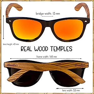 Woodies Zebra Wood Sunglasses with Orange Mirrored Polarized Lens and Real Wooden Frame for Men and Women | 100% UVA/UVB Protection