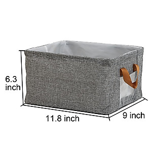 3pc 10 Liters Linen Storage Baskets with Dust-proof Opening & Handles & Visible Window, Foldable Small Fabric Bins Decorative Basket Organizer Boxes for Organizing Dresser Shelves