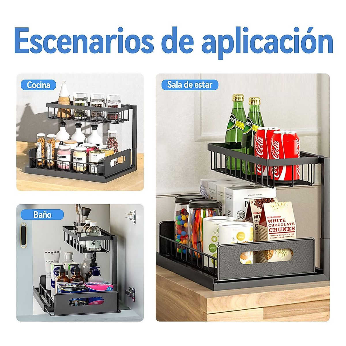 YTCYKJ Under Sink Organizers,2 Tier Pull Out Cabinet Organizer,Drawer Pull Out Cabinet Organizer,Slide Out Kitchen Cabinet Storage Sliding Shelves,14.4L x 10.6W x 10.4H