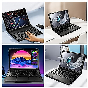 Haofy 10.1 Inch 2-in-1 Tablet, Portable Tablet with Stereo Dual Speaker 8GB RAM 256GB ROM 100‑240V, with Keyboard to Work (US Plug)