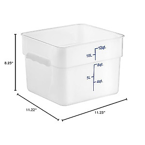 TrueCraftware- 12 Qt. Square Food Storage Container Translucent Polypropylene- Commercial Food Storage Containers Meal Prep Containers Reusable Food Containers for Pantry Kitchen Storage Organization