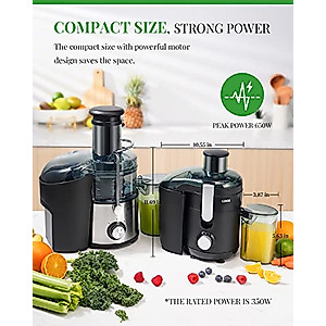 Juicer with Titanium Enhanced Cut Disc, GDOR Dual Speeds Centrifugal Extractor Machines with 2.5" Feed Chute, for Fruits and Veggies, Anti-Drip, Includes Cleaning Brush, BPA-Free, Black
