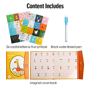 USATDD Jumbo Magnetic Animals Alphabets with Board Colourful Letters Toys Refrigerator Magnet Stick Paper Preschool Learning Spelling Tools Writing &Matching Games Homeschool Supplies for Toddler