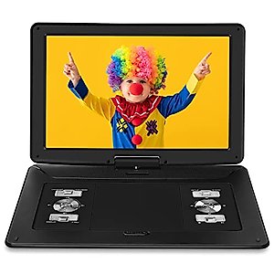 JEKERO 17.9" Portable DVD Player with 15.6" HD Swivel Large Screen, 6 Hrs 5000mAh Rechargeable Battery DVD Player Portable with Car Charger, Sync TV, Support USB/SD Card/Regions Free